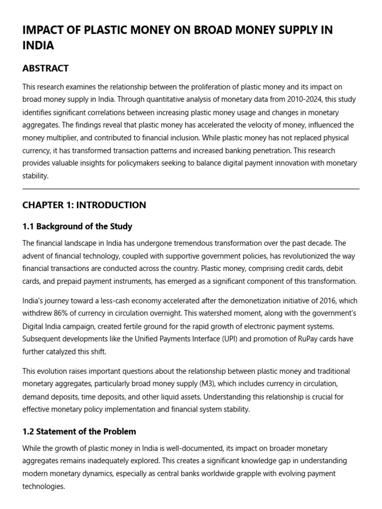 Plastic Money's Impact on India's Money Supply | PDF | Money | Money Supply