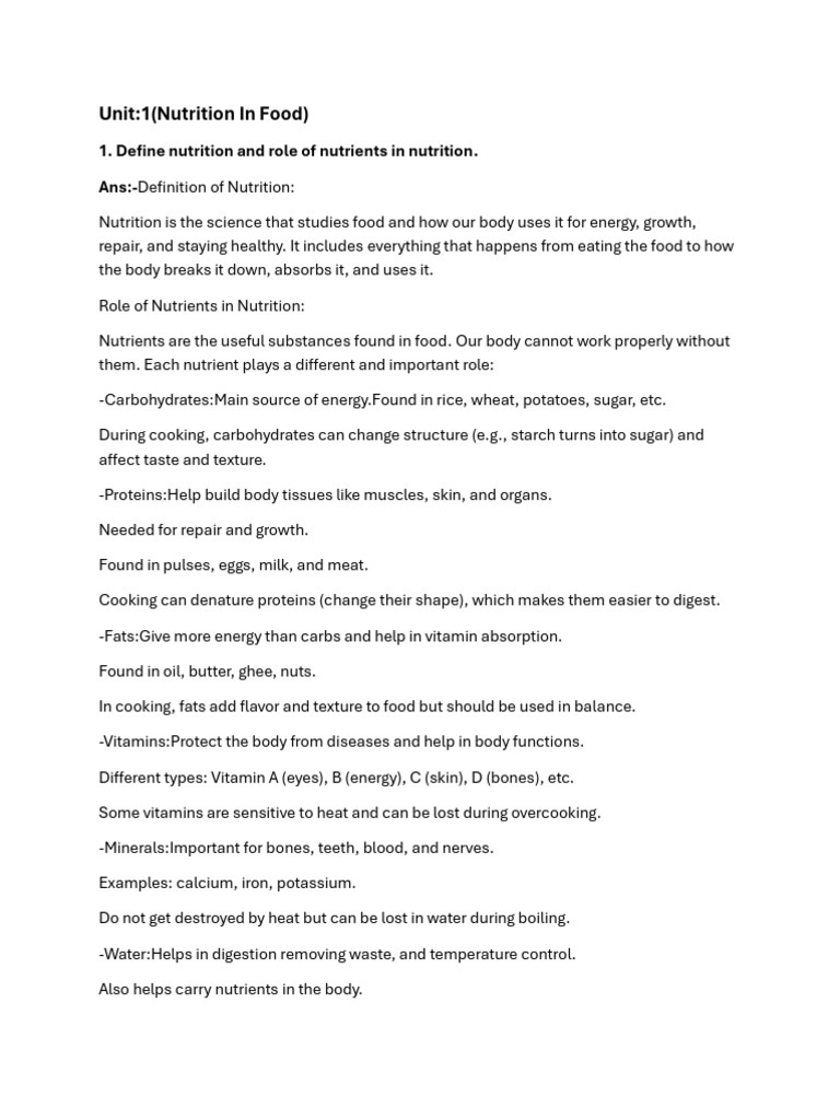 Unit - 1&2 (Kitchen & Nutritional Chemistry) | PDF | Carbohydrates ...