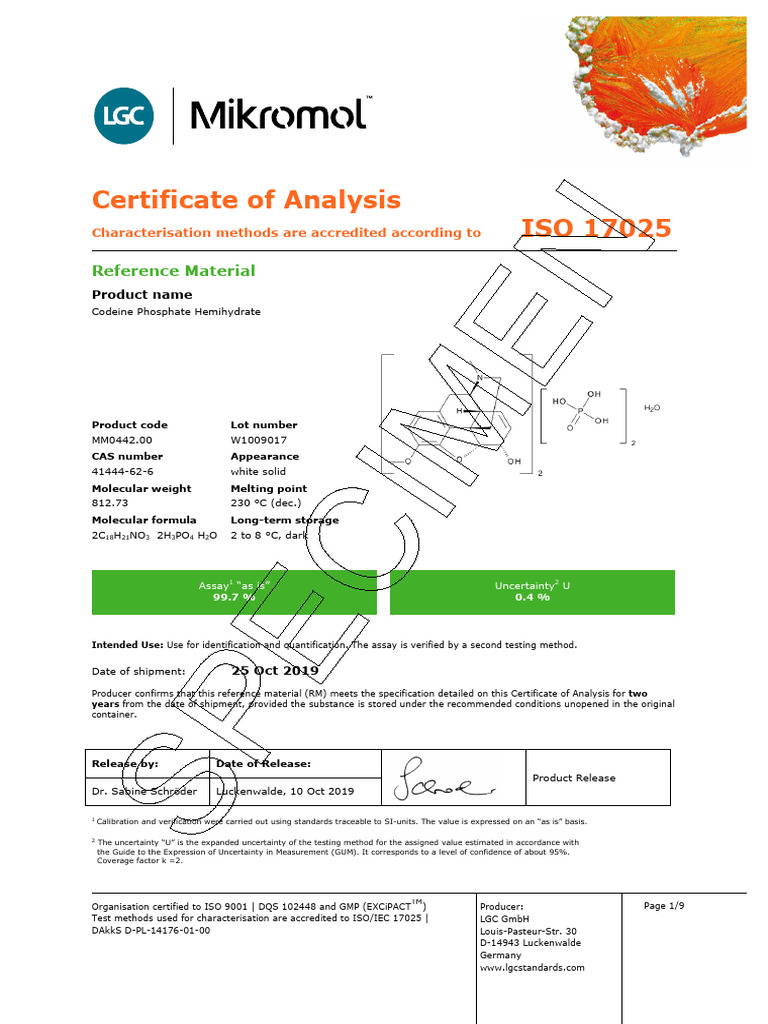 Codeine Phosphate Hemihydrate Analysis | PDF | High Performance Liquid ...