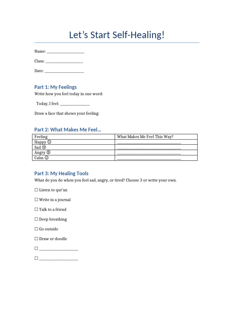 Self-Healing Worksheet Grade7 | PDF