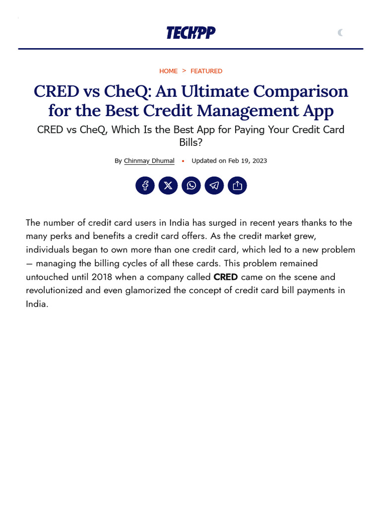 CRED vs CheQ_ An Ultimate Comparison for the Best Credit Management App - TechPP | PDF | Cheque ...