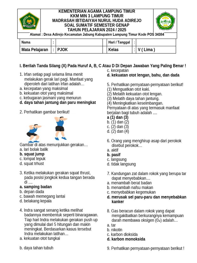 Soal Sas Genap Pjok | PDF
