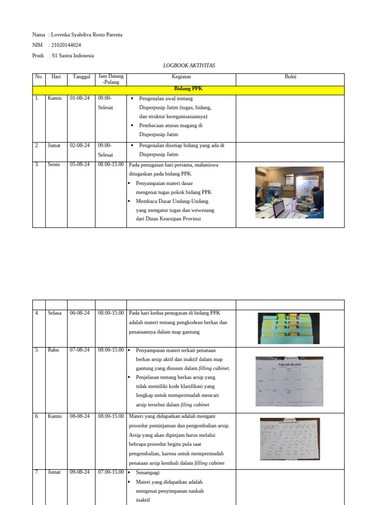 Logbook Magang Lovenka | PDF