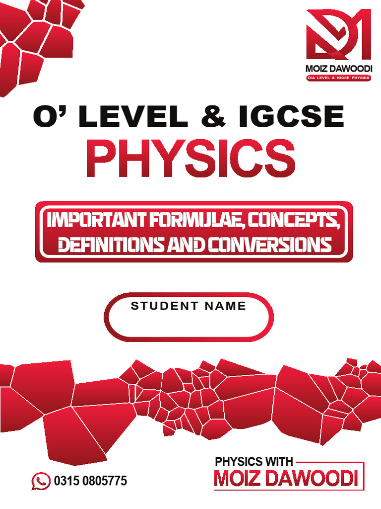 Olevels & IGCSE Physics Important Formulae, Definitions, Conccepts & Conversions. | PDF | Matter ...
