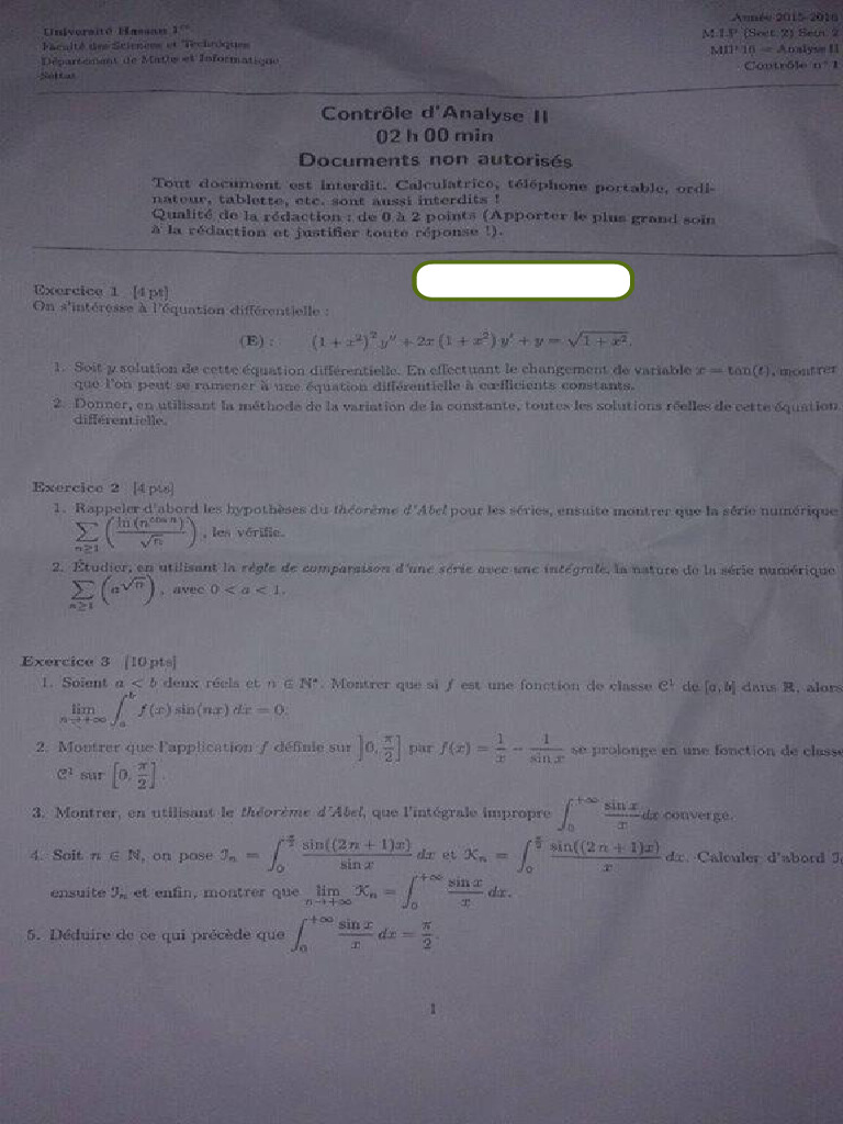 Examen Analyse 2 Avec Correction | PDF
