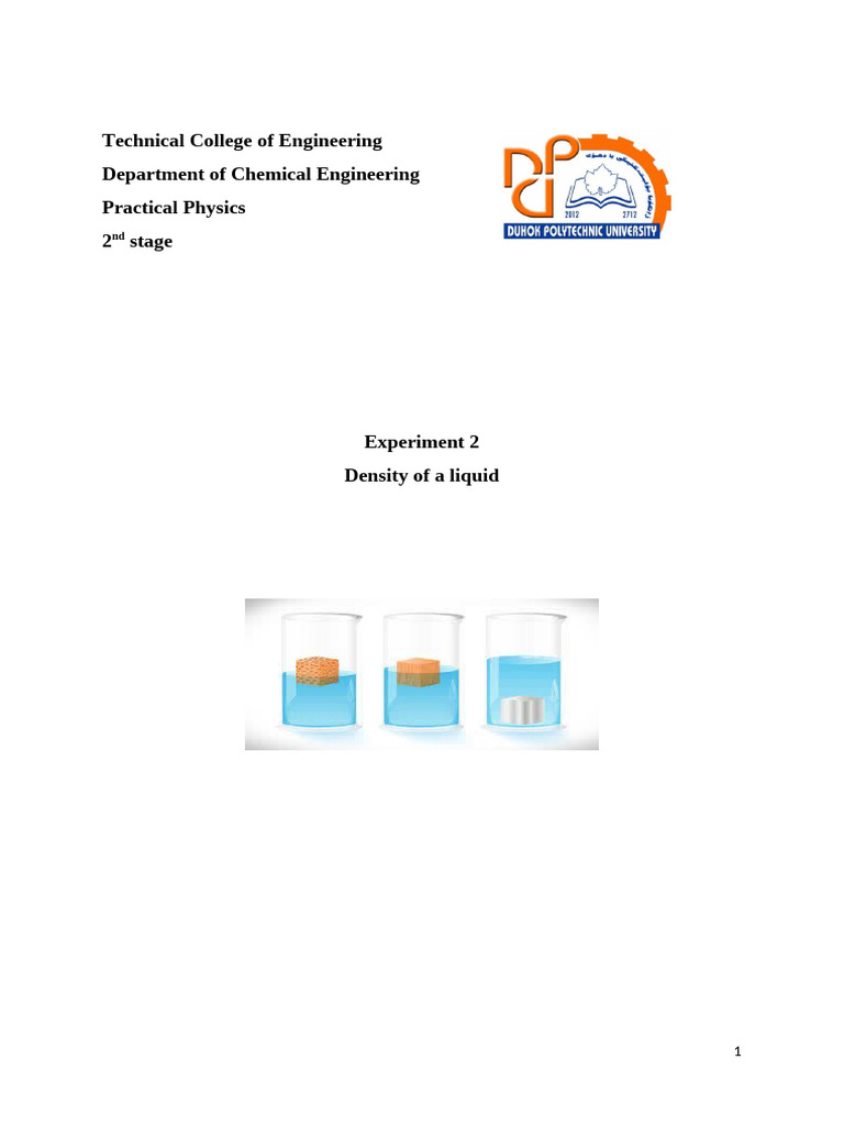 Density Measurement Experiment Guide | PDF | Density | Metrology