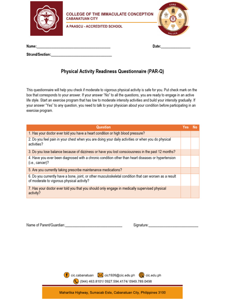 Physical-Activity-Readiness-Questionnaire | PDF