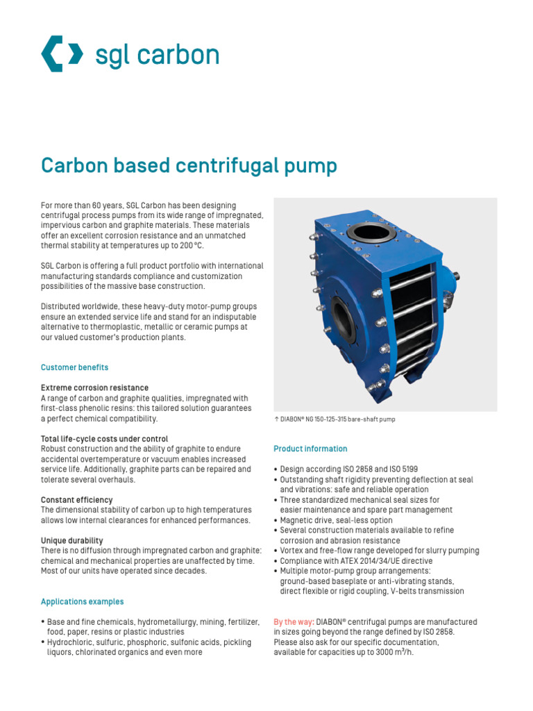 SGL Information Sheet PT DIABON Centrifugal Pump EN | PDF | Pump | Graphite