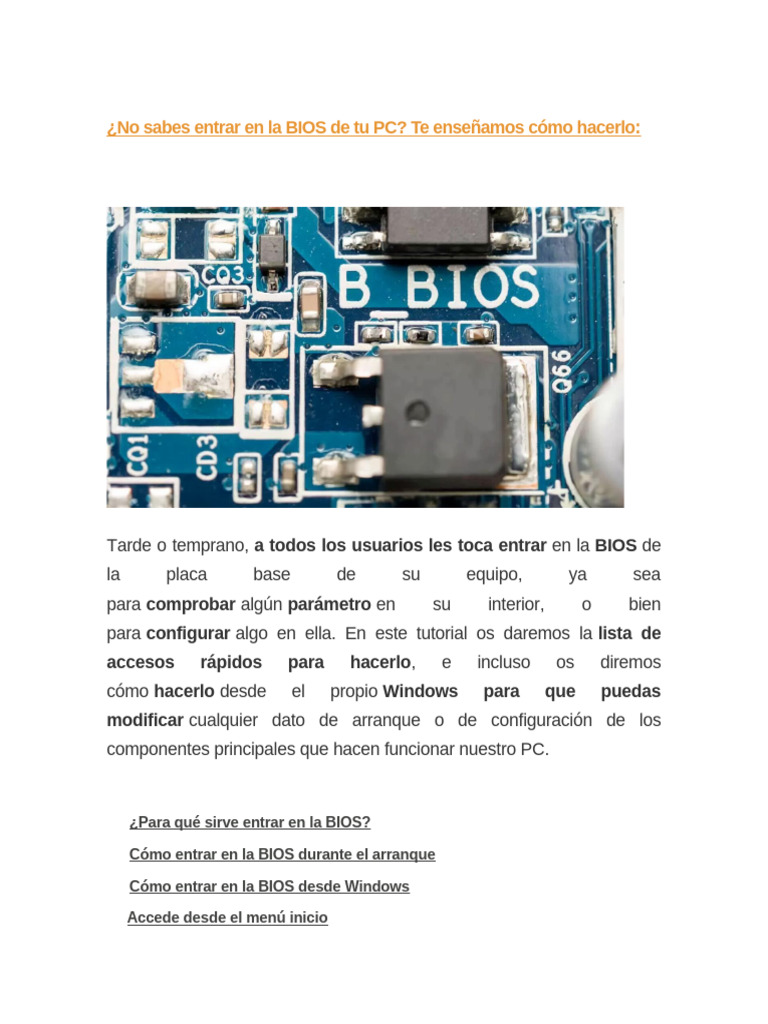 Cómo acceder a la BIOS en tu PC | PDF | Arranque | Bios