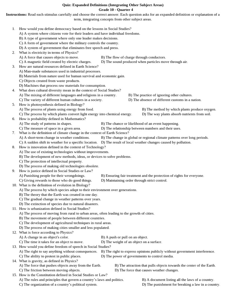 2 Quiz Give Expanded Definitions 3 | PDF | Force | Earth