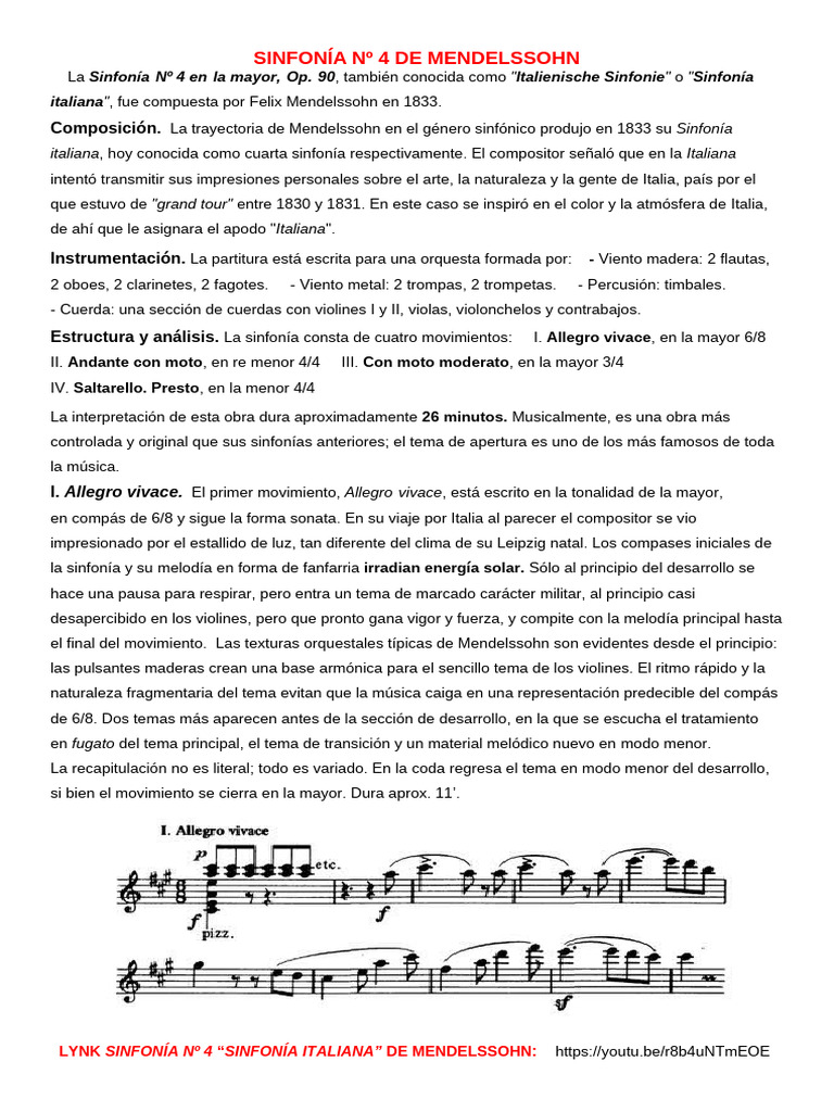 Sinfonía #4 de Mendelssohn | PDF | Sinfonía | Composiciones Musicales