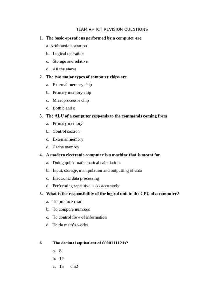 Team a+ Ict Revision Questions | PDF