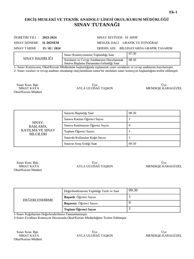 Sinav Tutanağii | PDF