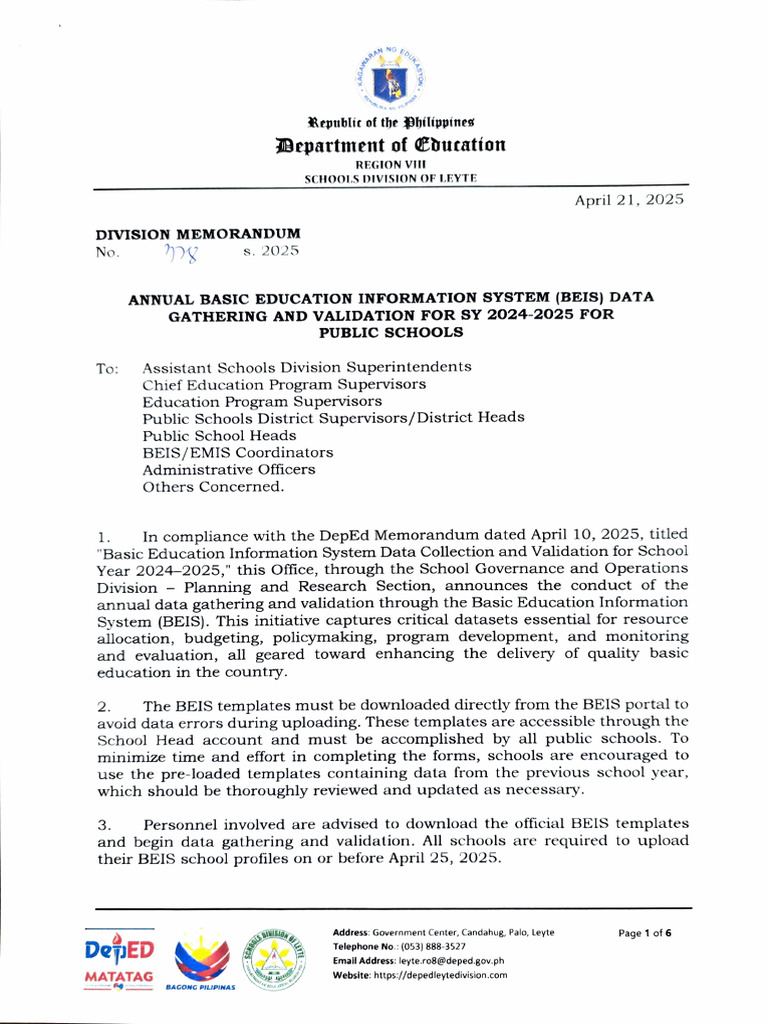 BEIS Data Gathering for SY 2024-2025 | PDF | Computing