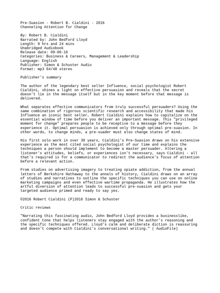 Pre-Suasion - Robert B. Cialdini - 2016 | PDF