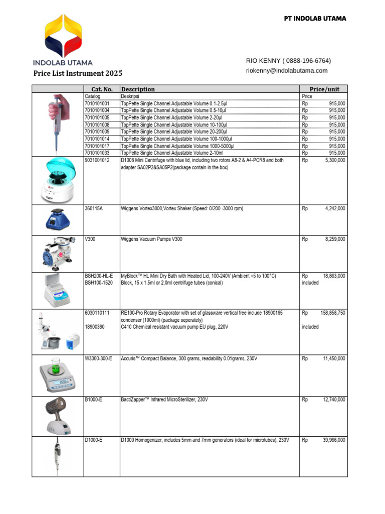 Price List for Laboratory Instruments 2025 | PDF | Agarose Gel ...