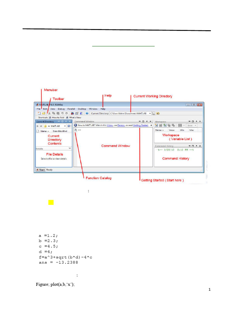 Experiment 1 (Matlab Prog.) | PDF | Matrix (Mathematics) | Matlab