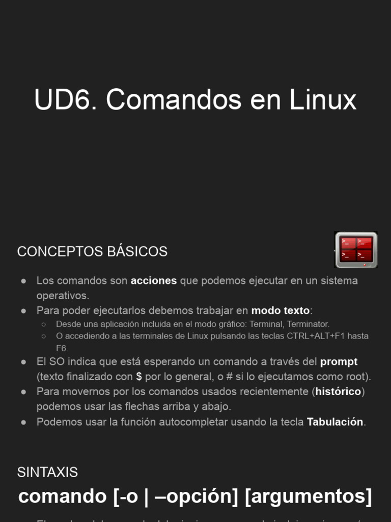 UD6. Comandos en Linux | PDF | Archivo de computadora | Interfaz de línea de comando