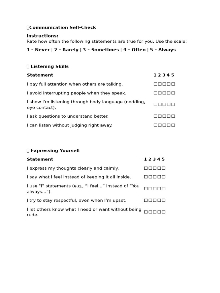 Communication Skills Self-Assessment | PDF | Body Language | Communication