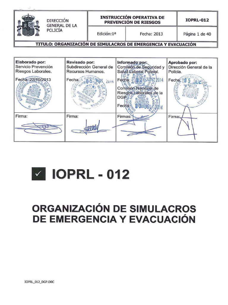 Iop - 012 Organizacion Siumulacros Emergencias | PDF