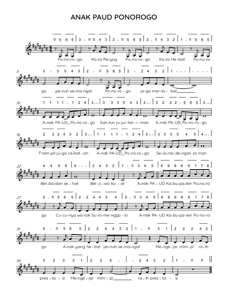 Partitur Anak PAUD Ponorogo | PDF