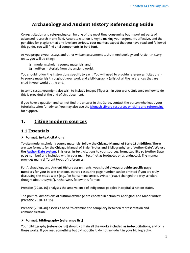 Citing and Referencing Guide For Archaeology and Ancient History Units ...