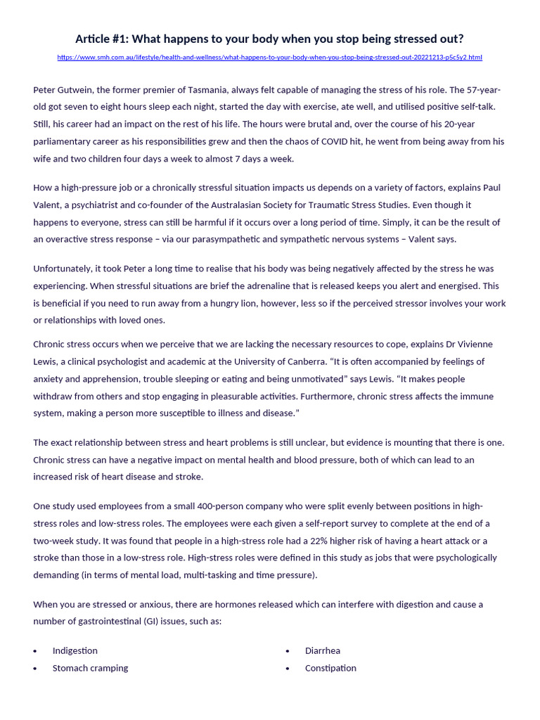 Vce Psychology Unit 3 Aos 1 Sac 2023 Media Analysis 1 | PDF | Stress ...