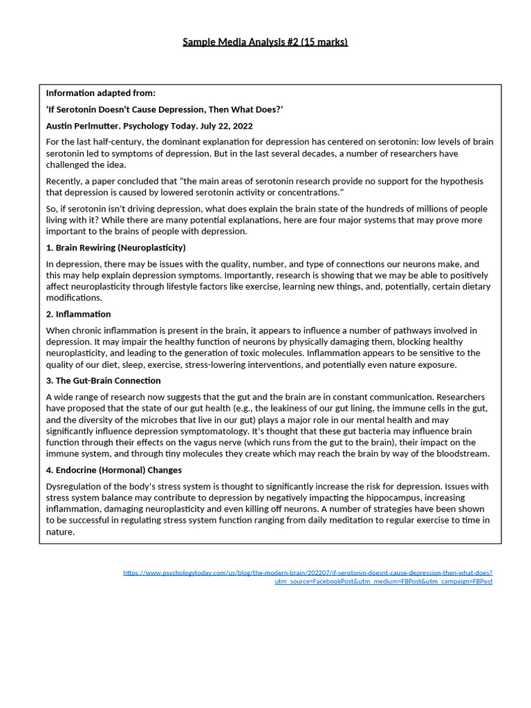 Vce Psychology Unit 3 Aos 1 Sac 2023 Media Analysis 2 Answers | PDF ...