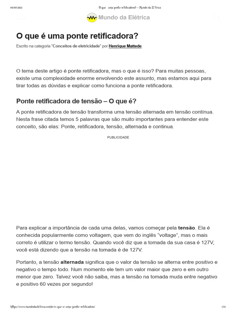 O Que É Uma Ponte Retificadora - Mundo Da Elétrica | PDF | Diodo ...