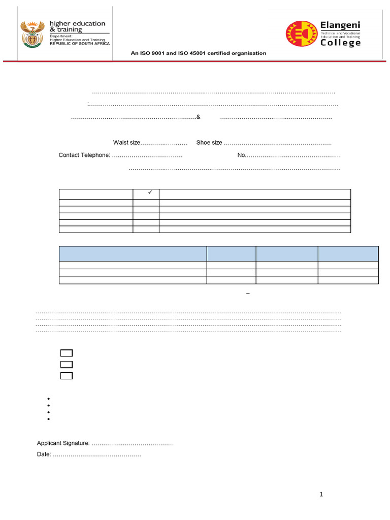 Elangeni TVET LearnershiP Application Form | PDF
