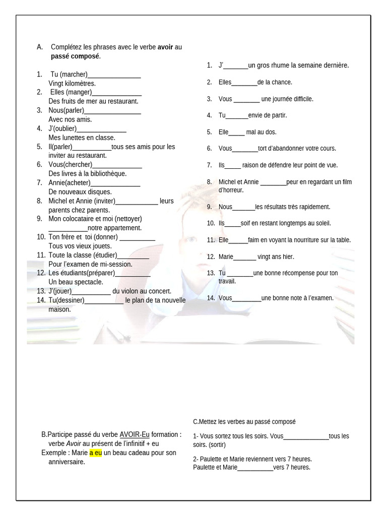 Complétez Les Phrases Avec Le Verbe Avoir Au Passé Composé | PDF ...