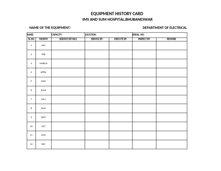 Equipment History Card Template | PDF