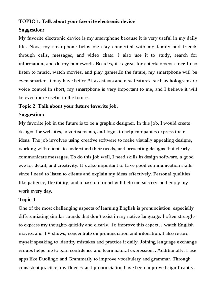 Topics For Speaking Greade 9-The First Semester | PDF | Human ...