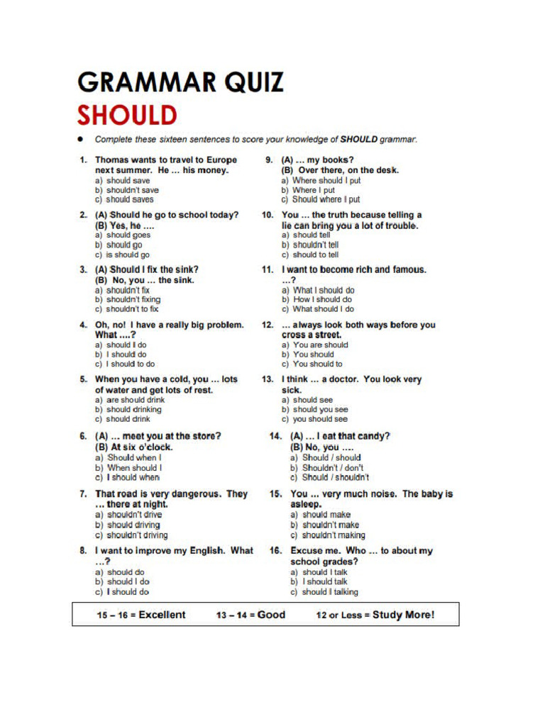 Should Shouldn't Worksheet | PDF