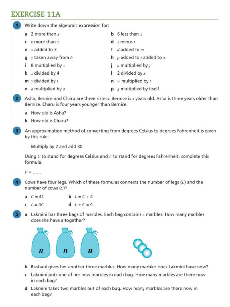 9th - Chapter 11 - Algebra - Exercise 11A, 11B & 11C | PDF