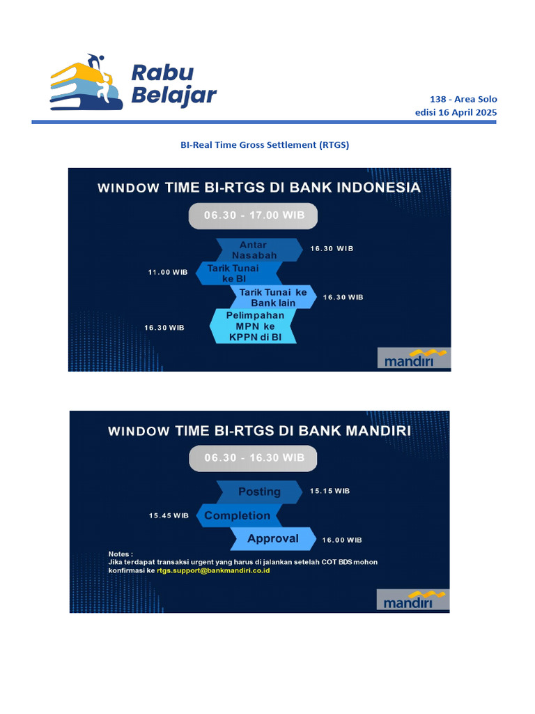 Rabu Belajar 16 April 2025 - BI-Real Time Gross Settlement (RTGS) | PDF