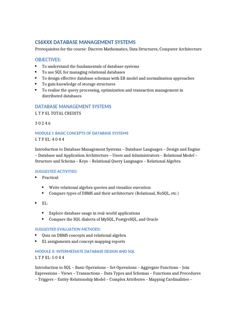 DBMS_Syllabus_RUSA_Format | PDF | Databases | Relational Database