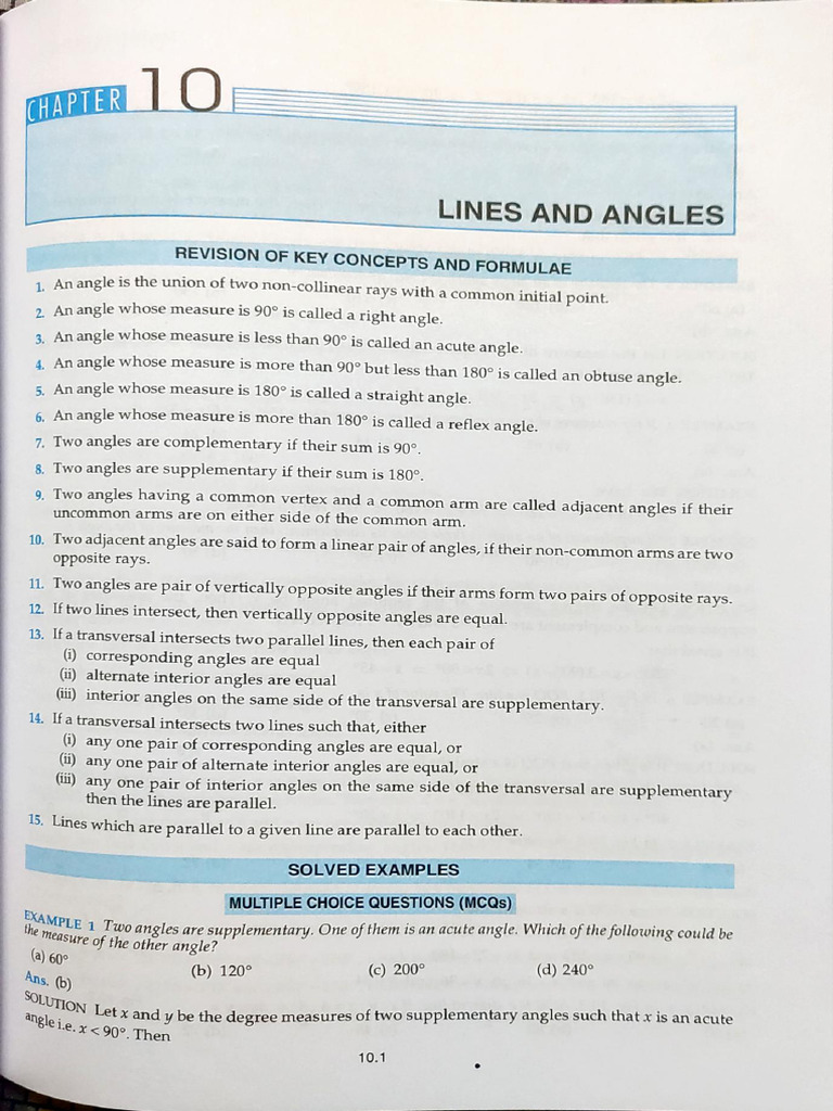 Chapter 6 Lines and Angles MCQ | PDF