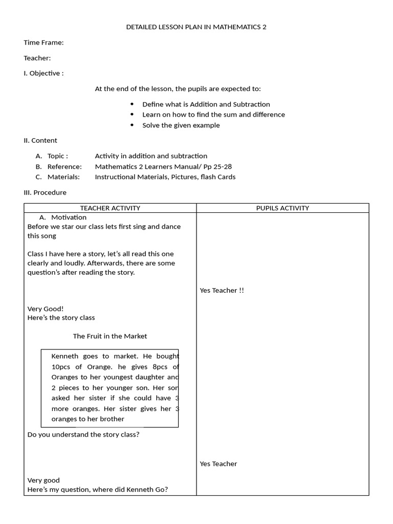 Detailed Lesson Plan in Mathematics 2 | PDF | Lesson Plan | Teachers