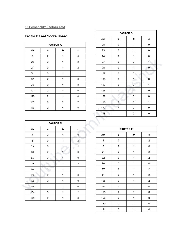 16 PF - Factor Based Score Sheet | PDF