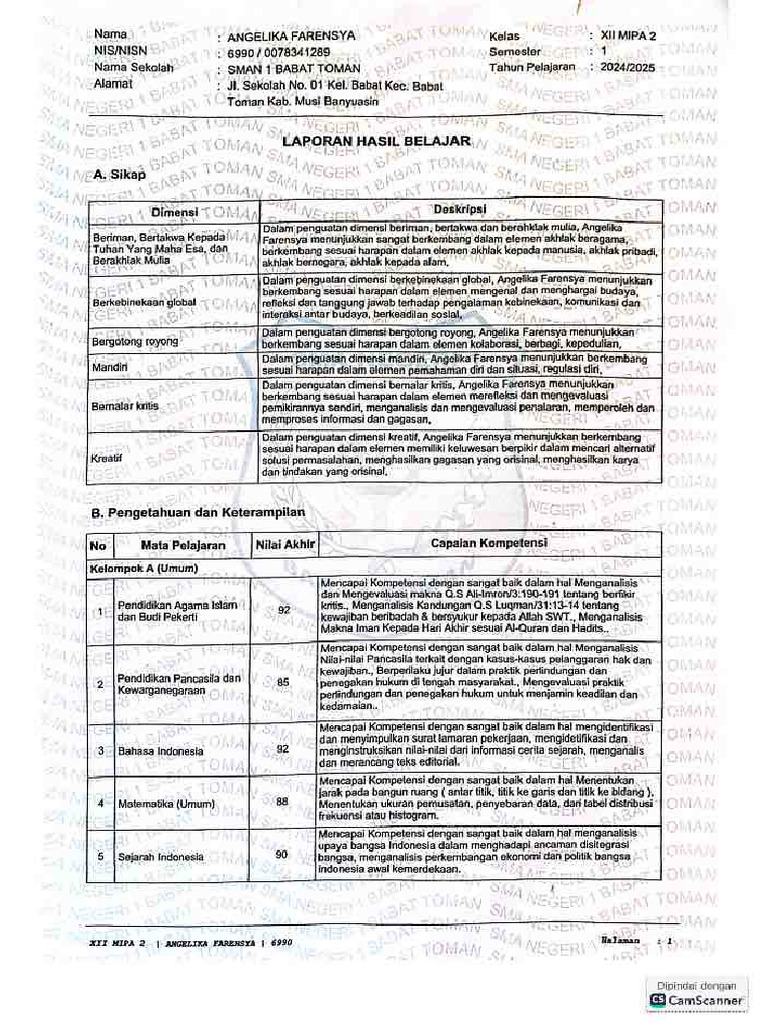 Rapot Kelas 12 - 11zon | PDF