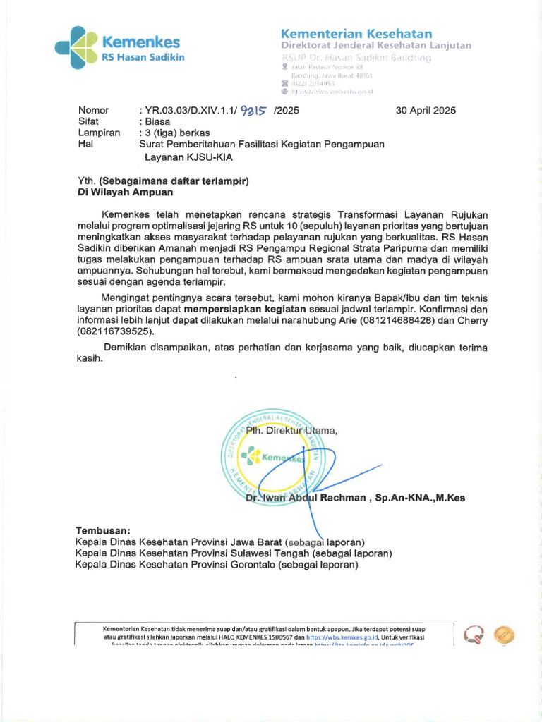 Surat Pemberitahuan Fasilitasi Kegiatan Pengampuan Layanan KJSU-KIA ...