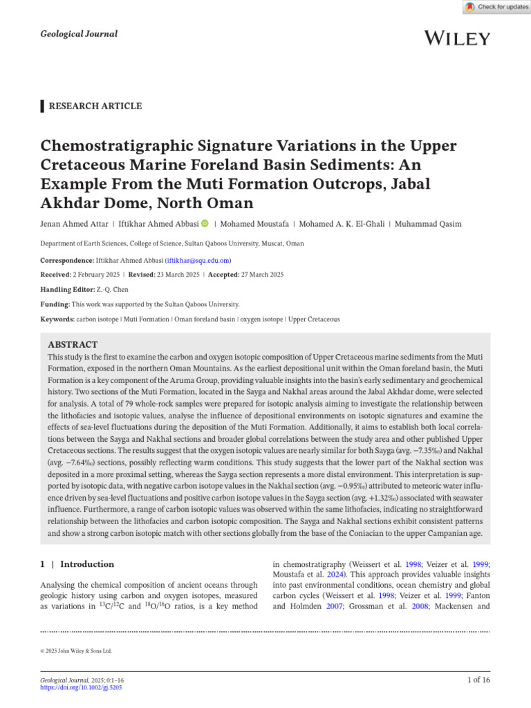 Geological Journal - 2025 - Attar - Chemostratigraphic Signature ...