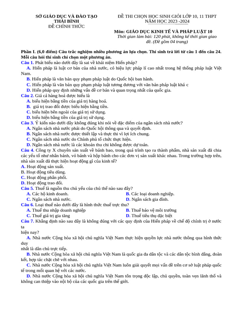 HSG 10 THÁI BÌNH | PDF