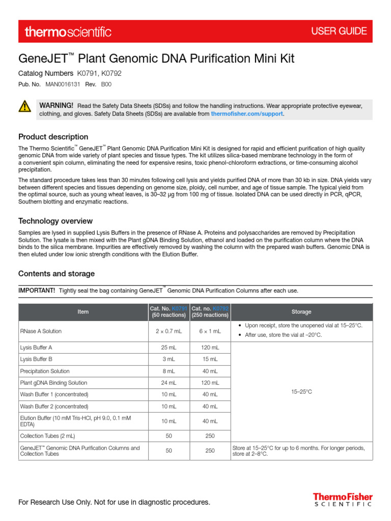 Plant DNA Purification Mini Kit Guide | PDF | Protein Purification ...