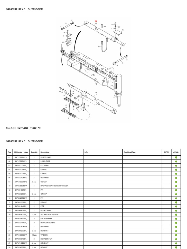 9 - Ficha Tecnica Cilindro Extension 1221 - Outrigger - 94745242112 - C | PDF | Screw | Metalworking