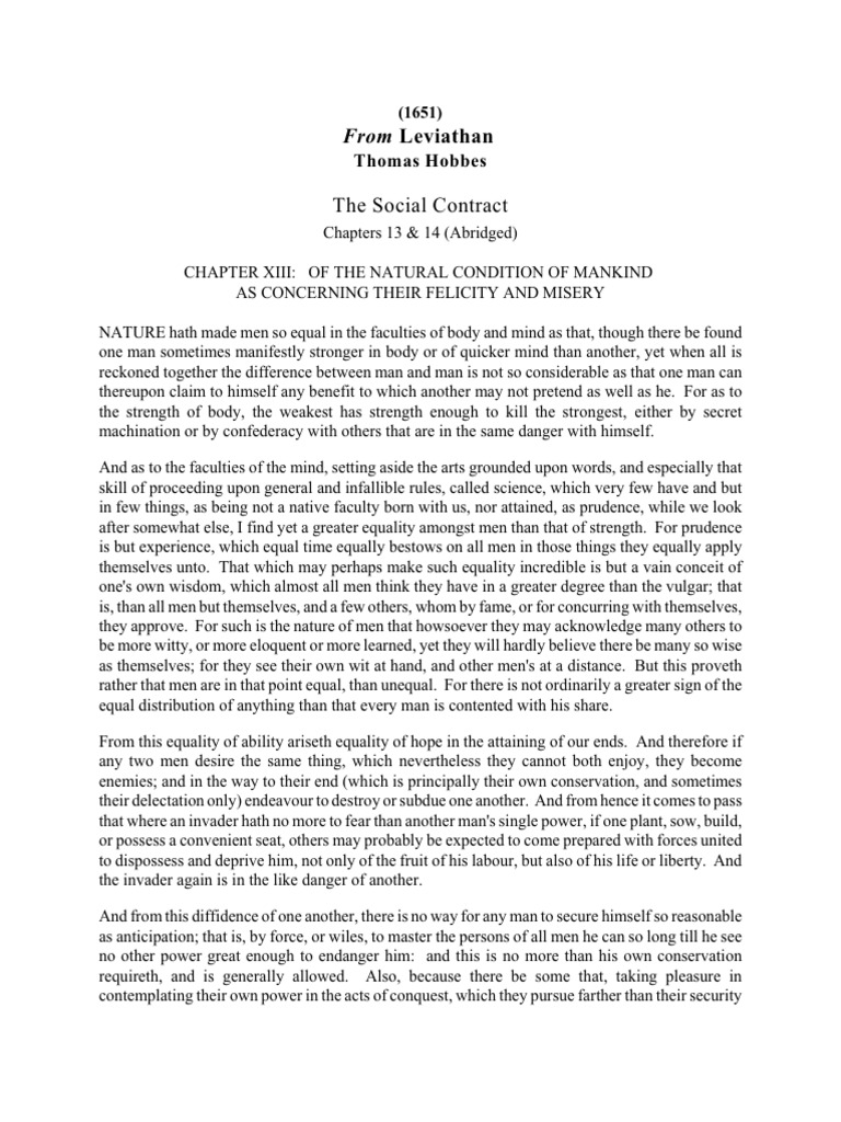 12 Hobbes Social Contract | PDF | Natural Law | Social Contract
