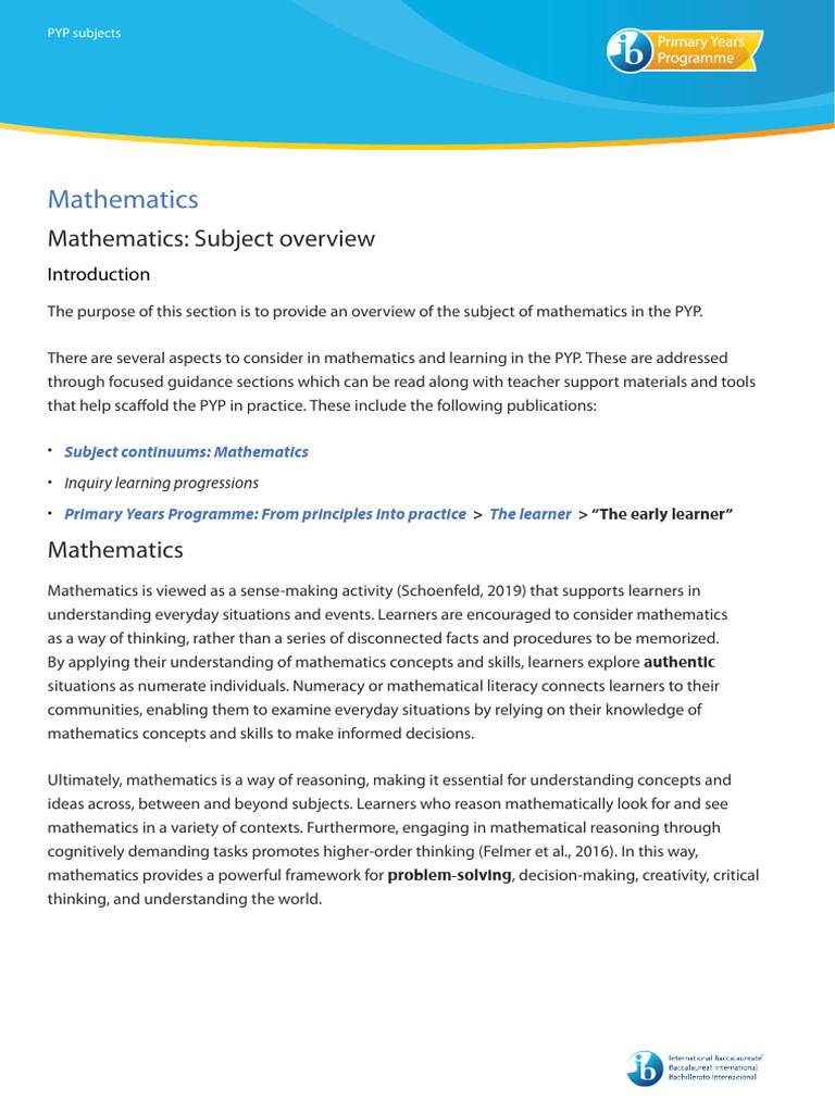 Pyp - Mathematics Subject Overview | PDF | Learning | Mathematics