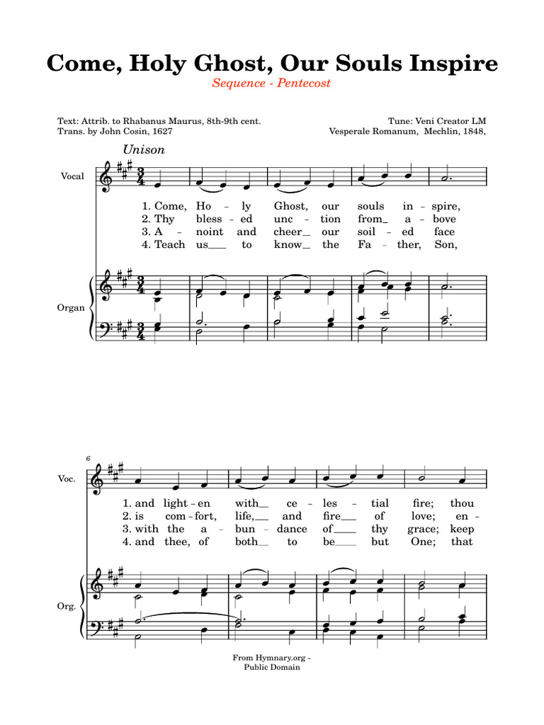 Sequence Pentecost Come Holy Ghost Our Souls Inspire Veni Creator LM | PDF | Holy Spirit