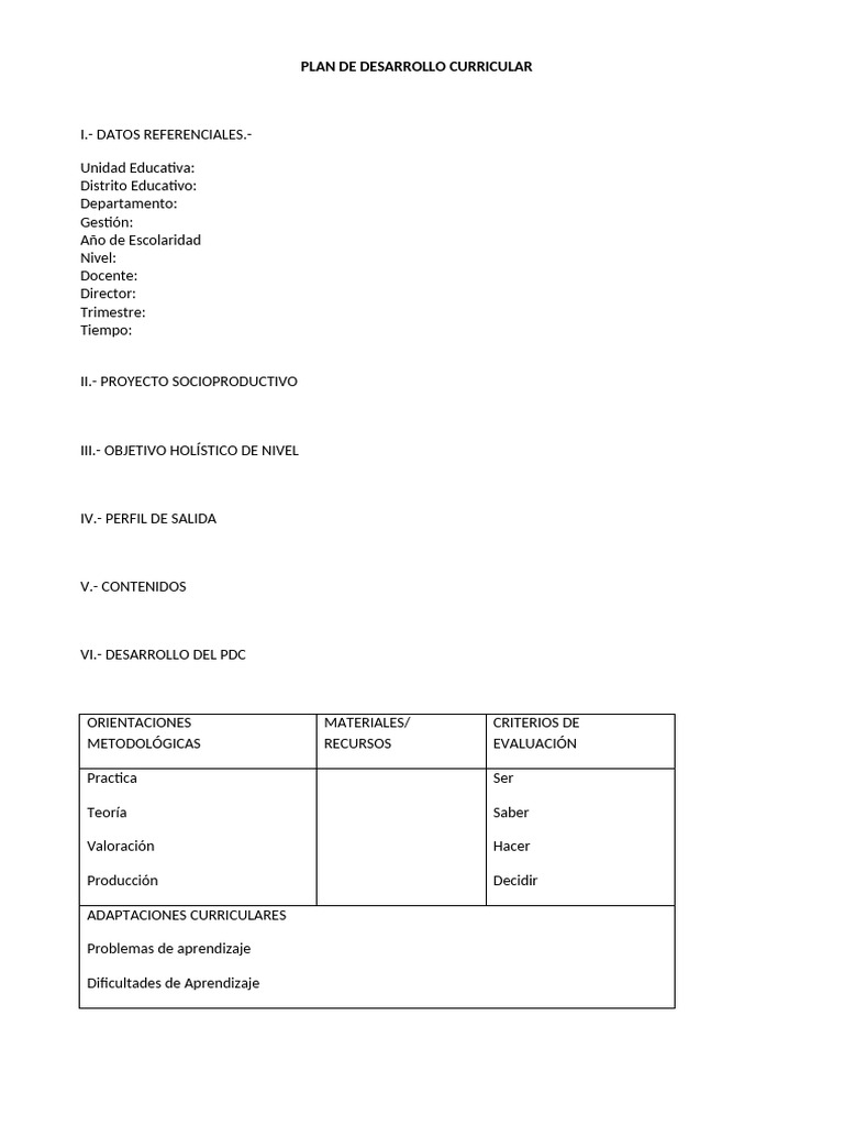 Plan de Desarrollo Curricular | PDF